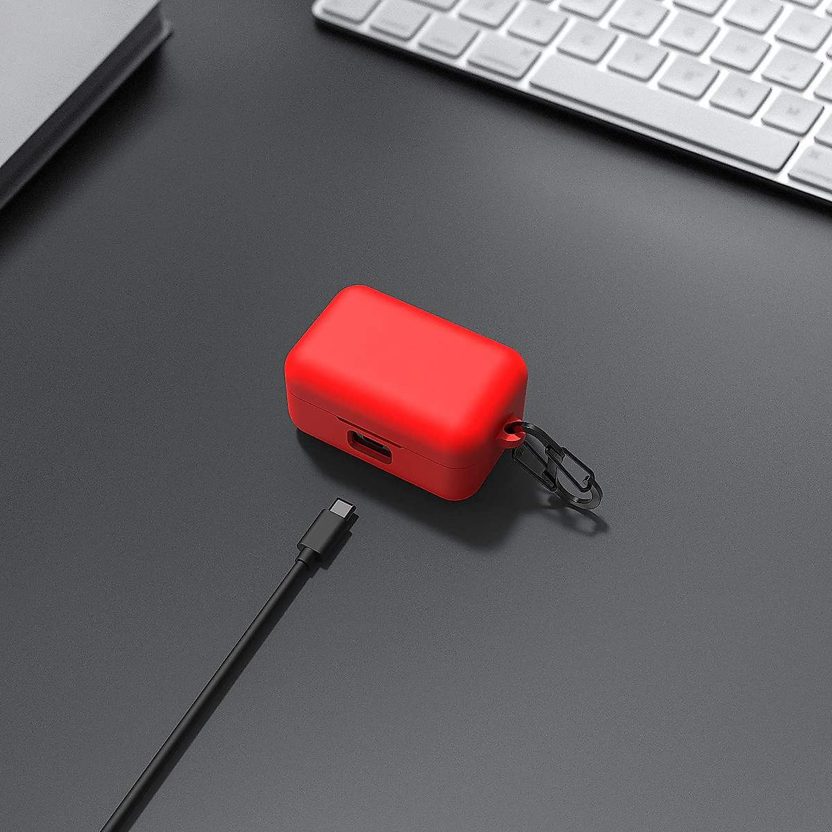 Geekria Silicone Case Cover Compatible with Sennheiser Momentum True Wireless 3 Earbuds, Earphones Skin Cover, Protective Carrying Case with Keychain Hook, Charging Port Accessible (Red)