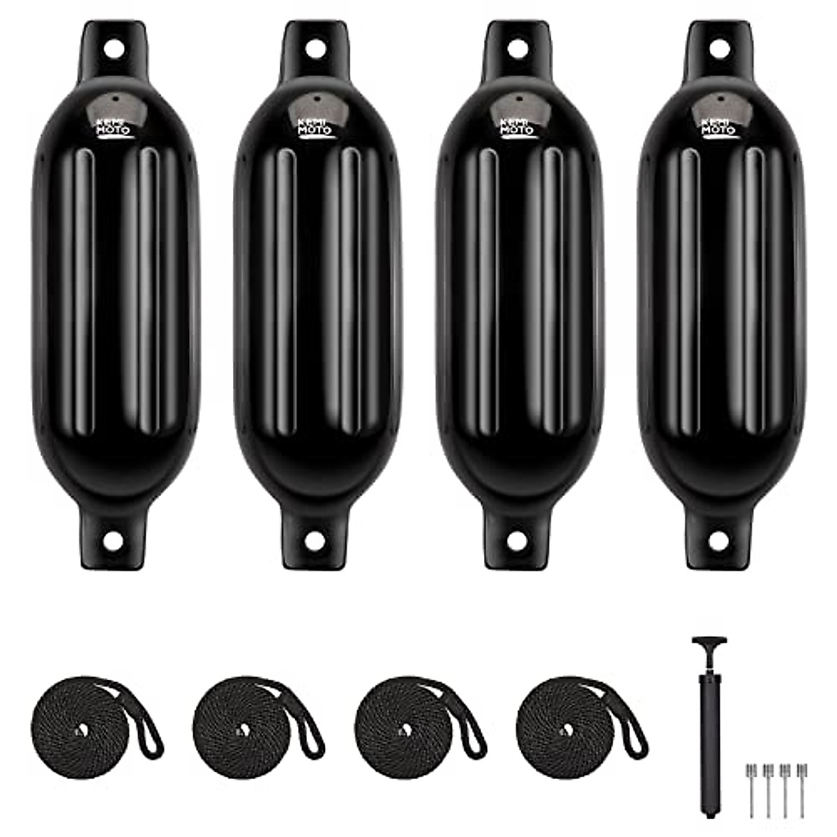 KEMIMOTO Boat Fenders Boat Bumpers for 15-35ft Boat, 4 Pack Inflatable Boat Fenders Bumpers with 4 Ropes, Boat Bumpers for Docking, Black