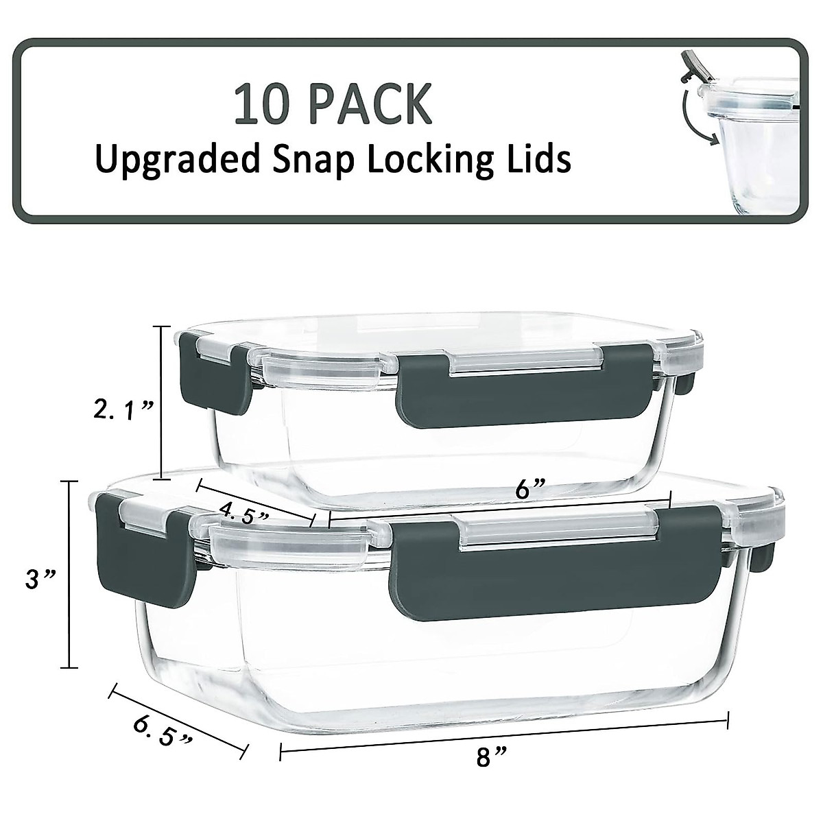 [10-Pack]Glass Meal Prep Containers with Lids-MCIRCO Glass Food Storage Containers with Lifetime Lasting Snap Locking Lids, Airtight Lunch Containers, Microwave, Oven, Freezer and Dishwasher