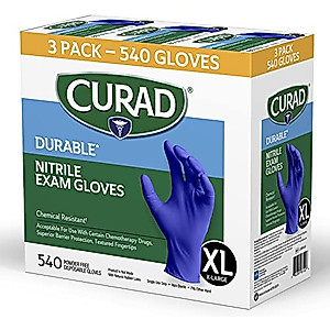 Curad Nitrile Exam Gloves, Durable, Powder Free, Chemical Resistant, X-Large, 540 Count