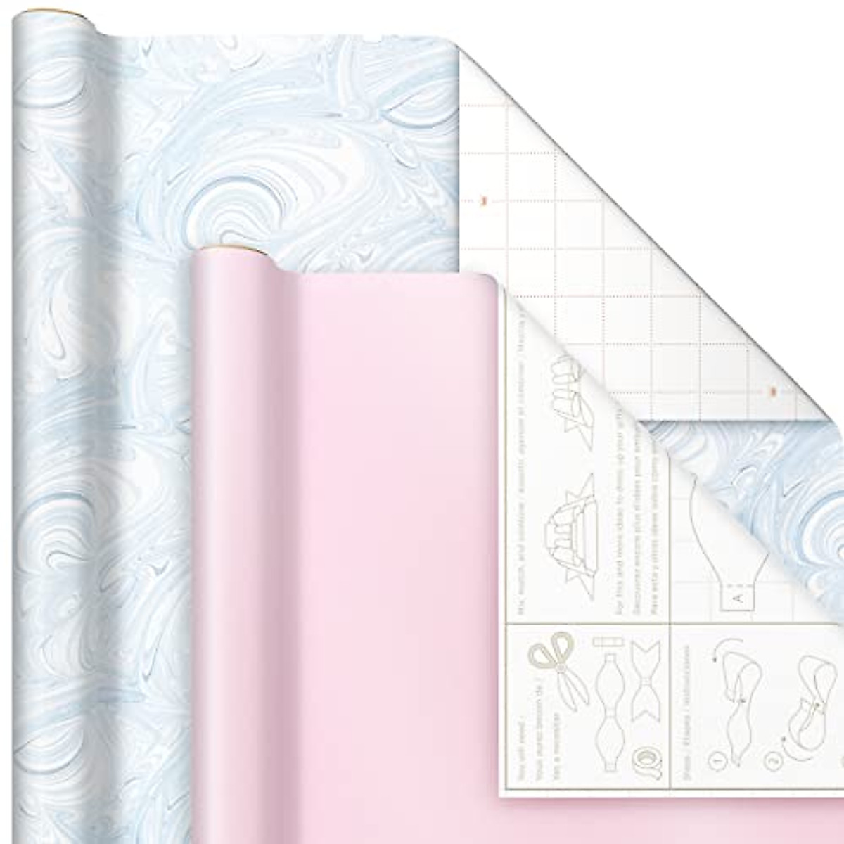 Hallmark Pastel Wrapping Paper Bundle with Cutlines on Reverse (6 Rolls: 130 Square Feet Total) Pink, Gold, Blue for Birthdays, Weddings, Bridal Showers, Baby Showers and More