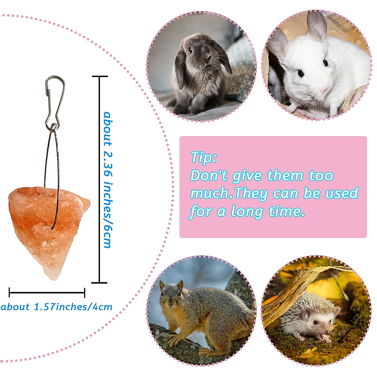 PINVNBY 12 Pieces Rabbit Himalayan Salt Lick Block,Pink Small Pets Natural Mineral Salts Blocks with Hook Hanging Small Animals Treat Chew Toys for Rabbits Horses Bunny