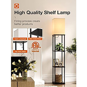 addlon LED Modern Shelf Floor Lamp with 3CCT LED Bulb and White Lamp Shade - Display Floor Lamps with Shelves for Living Room, Bedroom and Office - Black
