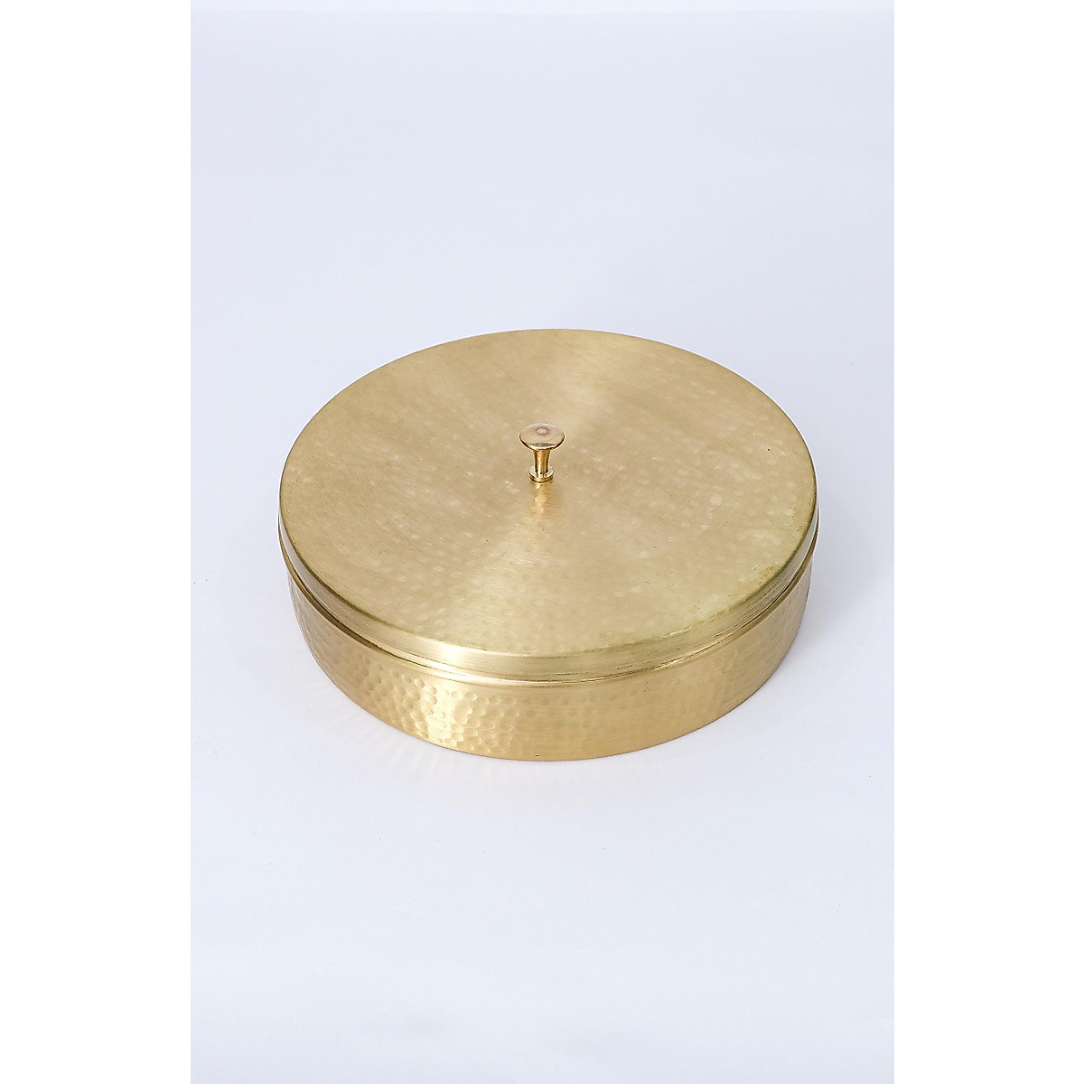 ZAARIYA Hammered Pattern Handcrafted Brass Masala/Spice Box Set With Spoon Container 90 ML-Food Spice Storage Rack Indian Boxes Dani Dabba For Kitchen (8-INCH)