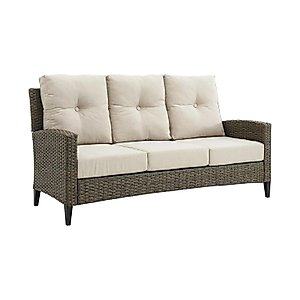 HonmeStock Urban Oasis Plush Upholstery Fabric Classic Outdoor Wicker High Back Sofa Oatmeal/Light Brown - 28" D x 77.13" W x 37.5" H