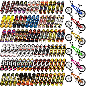 Hortsun 100 Pieces Mini Finger Toys Set Finger Skateboards Fingerboards Toy Finger Bikes Hand Skateboard Tiny Finger Bike Creative Fingertips Movement Party Favors Novelty Toys Gift