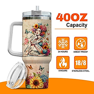99WHALE Tumbler 40 Oz With Handle Lid And Straw, Bonus Mom Gifts, Bonus Mom Girl Mental Flowers, Simple Coffee Eleven Floral Modern Straws Royal Mother Be Best Purple To Butterfly