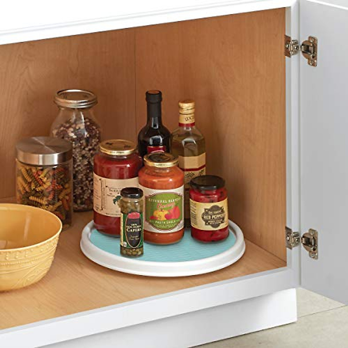 Copco 5234754 Non-Skid Pantry Cabinet Lazy Susan Turntable, 12-Inch, White/Aqua