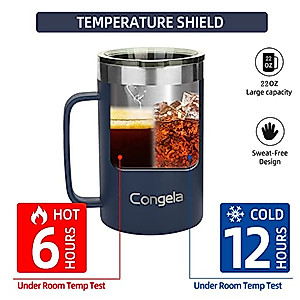Congela Gifts for Dad Fathers Day 22oz Navy blue stainless steel vacuum insulated thermos coffee mug with handle, travel camping mug cup with Tritan lid for hot and cold beverage (Navy, 22oz)