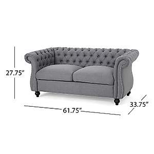 Christopher Knight Home GDFStudio Kyle Traditional Chesterfield Loveseat Sofa, Gray and Dark Brown, 61.75 x 33.75 x 27.75