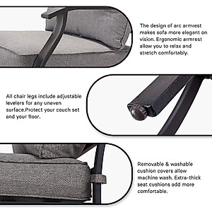 Grand patio Stationary Rocker Set of 2, Motion Chair, Outdoor Patio Seating Chair, Padded Cushion Chair-Grey