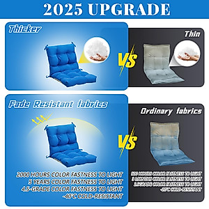 Marsui 4 Pcs Outdoor Indoor High Back Chair Cushions Patio Furniture Tufted Pillow with Ties All Weather Replacement Outdoor Rocking Chair Cushions, 42 x 21 Inches (Blue)