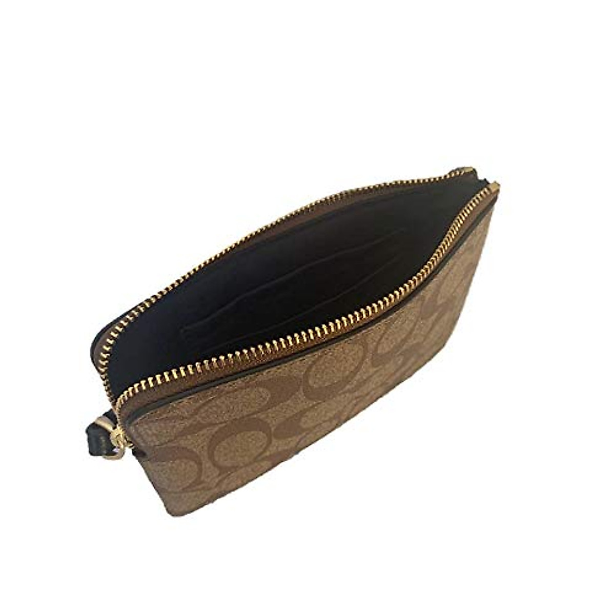 Coach Signature PVC Leather Corner Zip Wristlet F58035 - Khaki/Black, Small