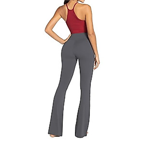 Sunzel Flare Leggings for Women, Crossover Yoga Pants with Pockets 30" Grey Large