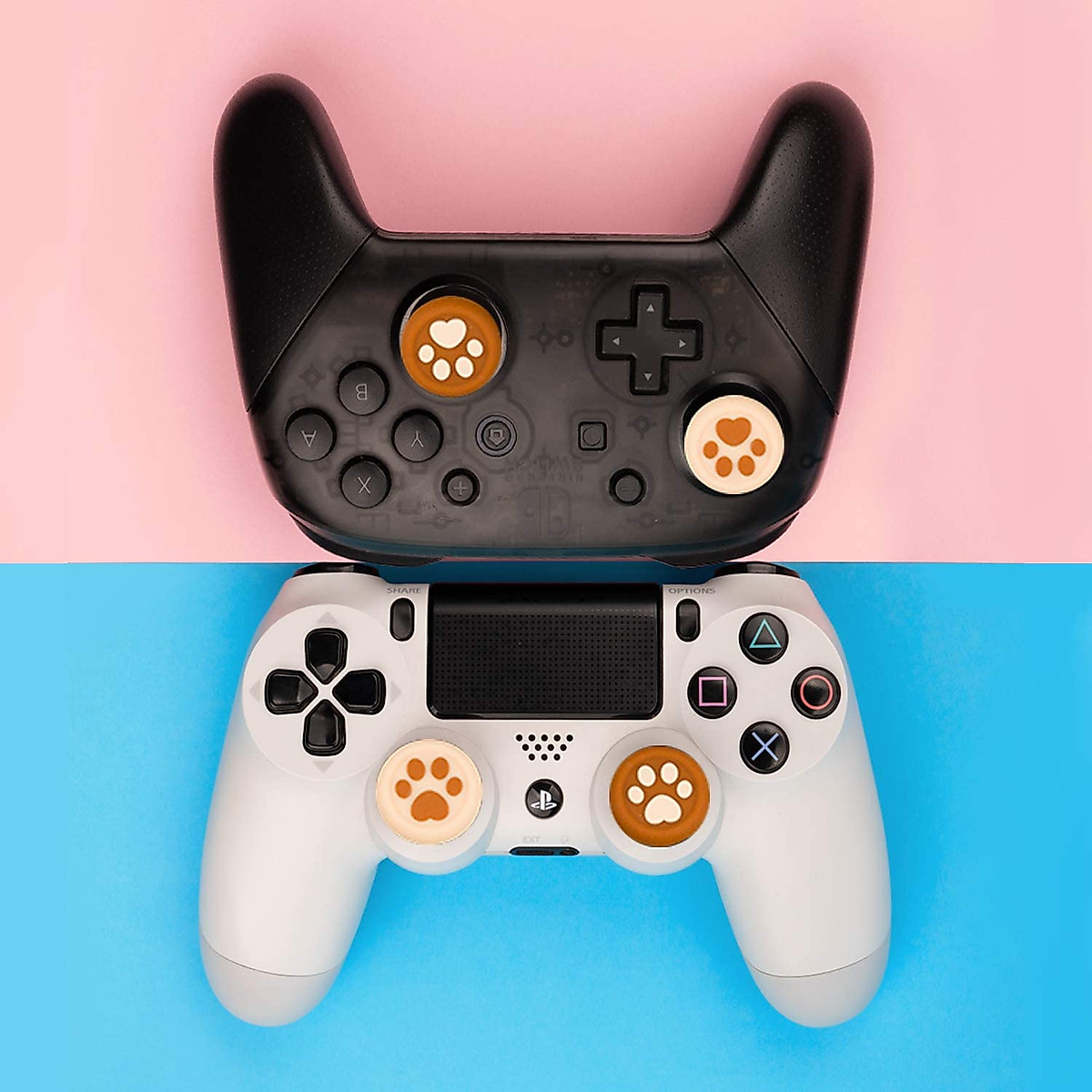 GeekShare Cat Paw Playstation 4 Controller Thumb Grips, Thumbsticks Cover Set Compatible with Switch Pro Controller (Brown)