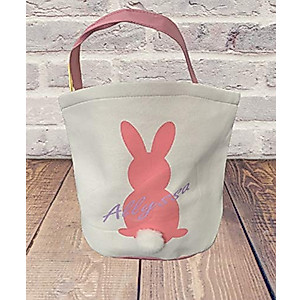 Personalized Bunny Easter Baskets for Kids - Egg Hunting Bucket - Empty Gathering Pail with handle- Custom Gift Idea