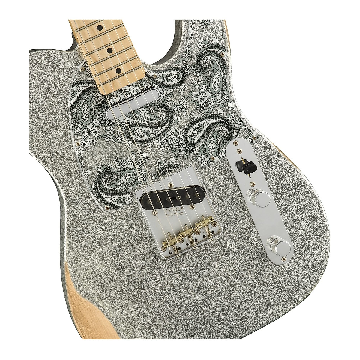 Fender Brad Paisley Road Worn Telecaster Electric Guitar, Silver Sparkle, Maple Fingerboard