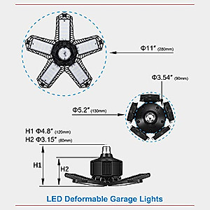 siicaaG 2 Pack LED Garage Lights, 12000LM Ultra Bright 120W LED Deformable Garage Ceiling Lights, with E26 Screw Socket, 5 Adjustable Panels 6500K Shop Light, Barn Light, Bay Light, Workshop Light