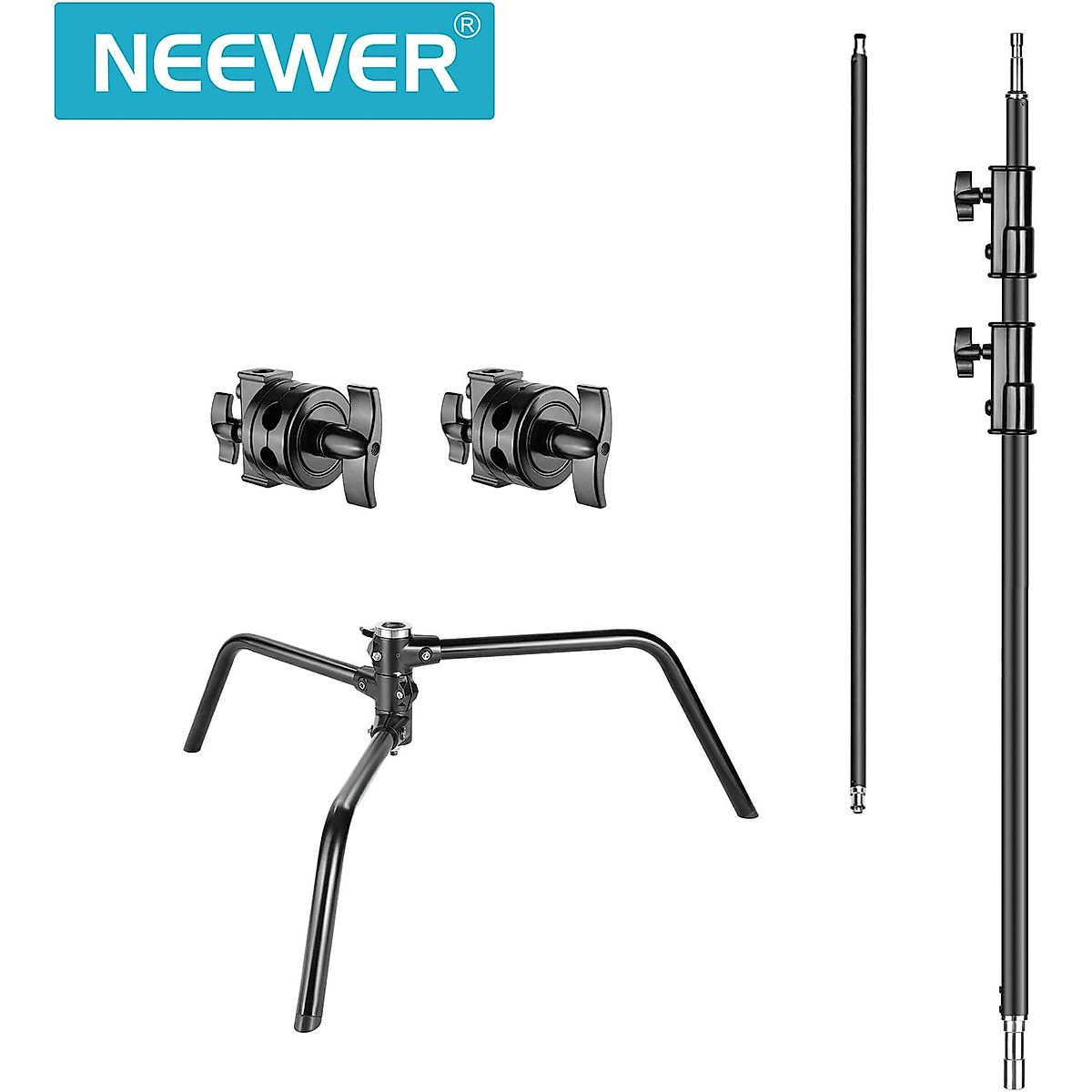 Neewer Photo Studio Heavy Duty 10 feet/3 meters Adjustable C-Stand, 3.5 feet/1 meter Holding Arm, 2 Pieces Grip Head for Video Reflector, Monolight and Other Photographic Equipment (Black)