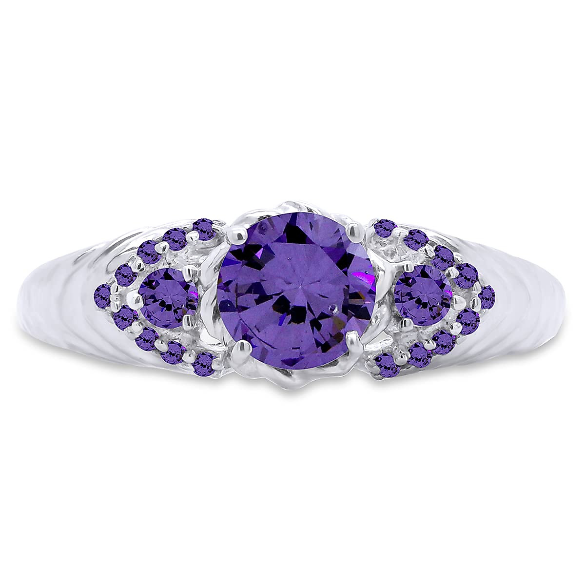 AFFY Simulated Amethyst Princess Engagement Ring in 14k White Gold Over Sterling Silver, Ring Size-7