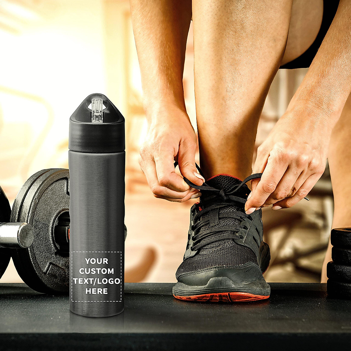 DISCOUNT PROMOS Custom Slim Stainless Steel Water Bottles 25 oz, 6 pack, Personalized Text, Logo, Reusable Gym Sports Bulk Pack, Charcoal