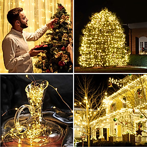 JXTZ Solar String Lights Outdoor, 39 Feet 120 LED Garden Lights, Copper Wire Solar Fairy Lights with 8 Modes, Waterproof Solar Lights Outdoor for Tree, Garden, Home, Wedding, Party (Warm White)