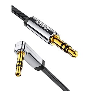 UGREEN 3.5mm Audio Cable Stereo Aux Cord 90 Degree Right Angle, Compatible with Beats iPhone iPod iPad Tablets Speakers 24K Gold Plated Male to Male Black 3FT