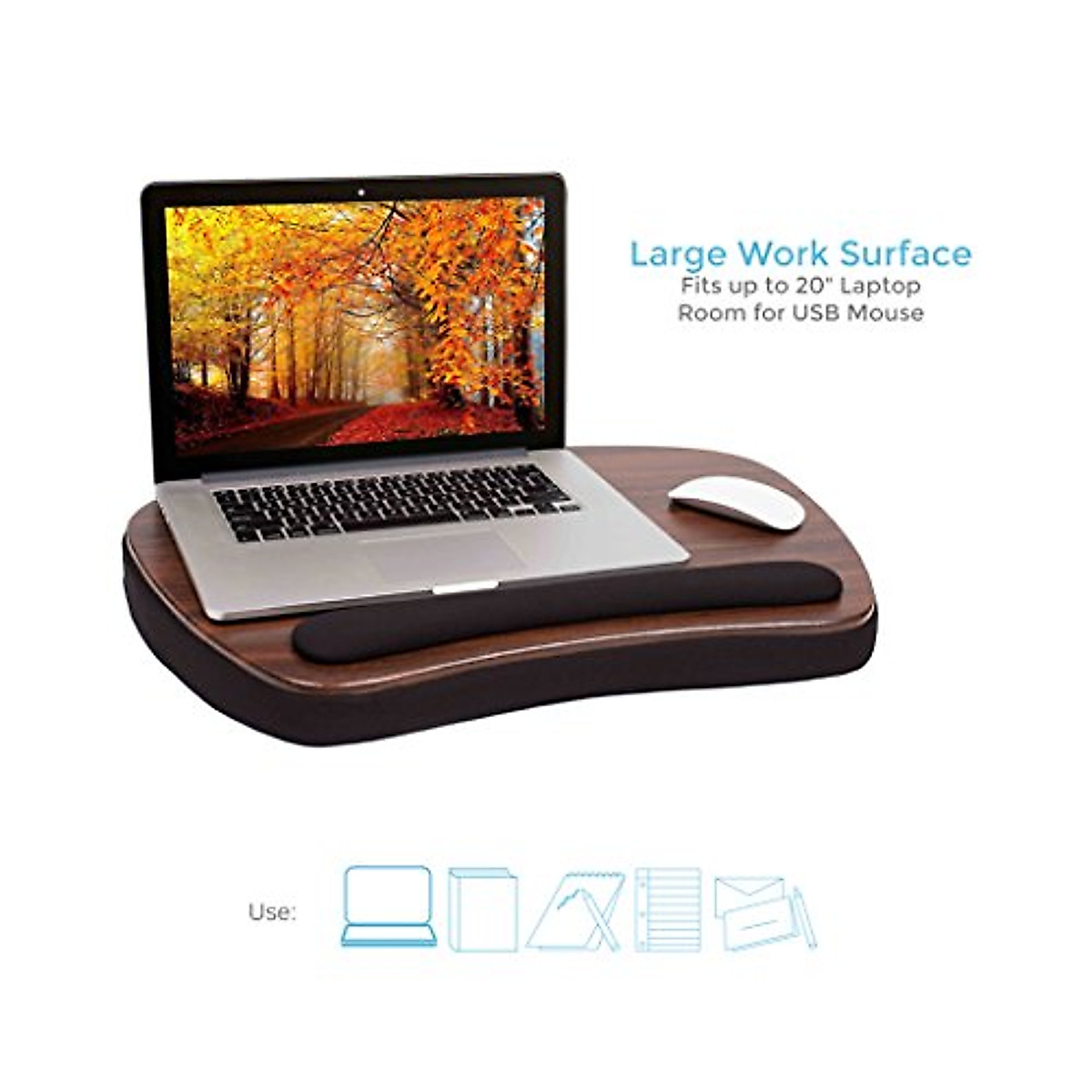 Sofia + Sam Oversized Lap Desk with Memory Foam Cushion | Wrist Rest Cushion | Fits Laptops Up to 17" | Brown and Black | Computer Lap Tray | Portable Home Office Workstation