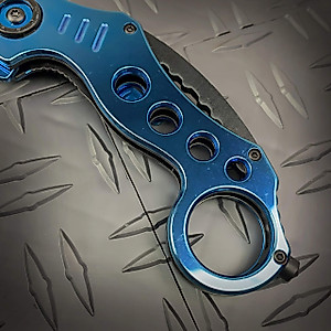 7.5" Blue Falcon Claw Full Metal Pocket Folding Knife. Stainless Steel Blade. For Compaing, fishing, Outdoor Use and EDC (Blue)