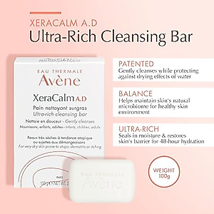 Avene Xercalm A.D Ultra-Rich Cleansing Bar for Atopic Dermatitis, Eczema Prone Skin, Fragrance-Free, 100 g