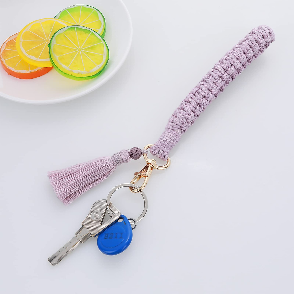 Lusofie Boho Wrist Keychain Tassel Wristlet Keychain Keyring Holder Key Wrist Lanyard for Women(Purple)