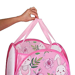 WEI LONG Mesh Popup Hamper-Foldable Lightweight Basket for Washing-Durable Clothing Storage for Kids Room,Students College Dorm,Home,Travel & Camping-Pop-up Clothes Hamper (Pink Kitty Cat)