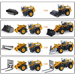 Hapavis Construction Vehicles Toys Set with Road Roller Snow Plow Forklift Bulldozer Alloy Construction Site Vehicles