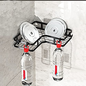 Takeberny 2PCS Corner Bathroom Shower Shelf, no drill corner shower shelf, Stainless Steel Shower Stand with 4 Hooks, Bathroom Stand without Drilled Holes, for Bathroom Storage (White)