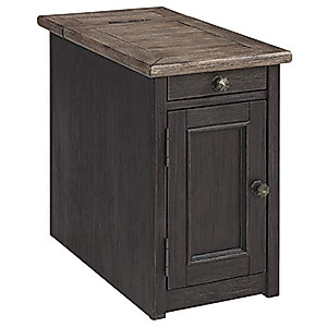 Signature Design by Ashley Tyler Creek Rustic Chair Side End Table with Pull-Out Tray & USB Ports, Brown