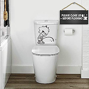 IARTTOP Bathroom Wood Sign-12.5x25cm,Toilet Warning Sign Wooden Plaque Hanging Wall Art ,Please Close Lid Before Flushing Hanging Washroom Bathroom Toilet Home Decoration