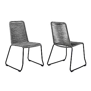 ARMEN LIVING LCSHSICH Shasta Outdoor Metal and Rope Stackable Dining Chair-Set of 2, Gray