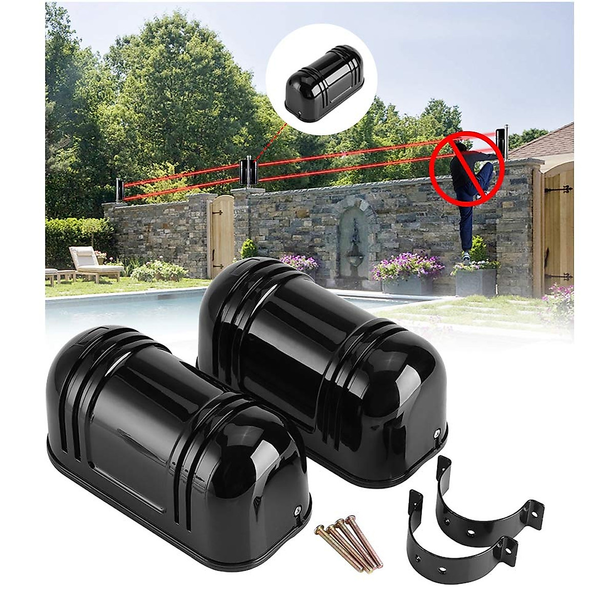 Omabeta 100m Sensor Alarm Dual Beam Photoelectric Infrared Detector Dual Beam Alarm Accessories Black for Home Security Outdoors