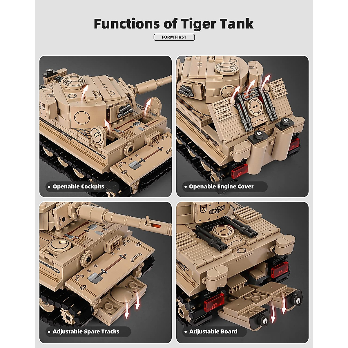 BOOLAKOS Tiger I Heavy Tank Building Blocks Sets, Military WW2 German Tank Destroyer Building Toy, Collectible Army 2-in-1 Model for Adults (597PCS)