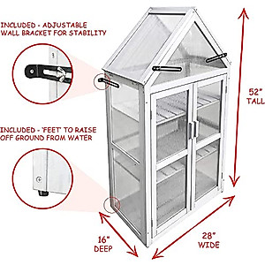 DHPM Greenhouse Cold Frame, Wooden Garden Raised Shelf Planter Mini Portable Stand Kit Indoor Plant Cabinet Triangular Top Grow Protection for Outdoor Patio Balcony Garden Backyard, 27"x 16"x 52" H