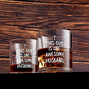 Modwnfy Funny Husband Gift Whiskey Glass, This Guy Is one Awesome Husband Old Fashioned Glass, Valentines Gift for Men Him from Wife, Birthday Idea for Hubby Husband Boyfriend, Fathers Day Christmas