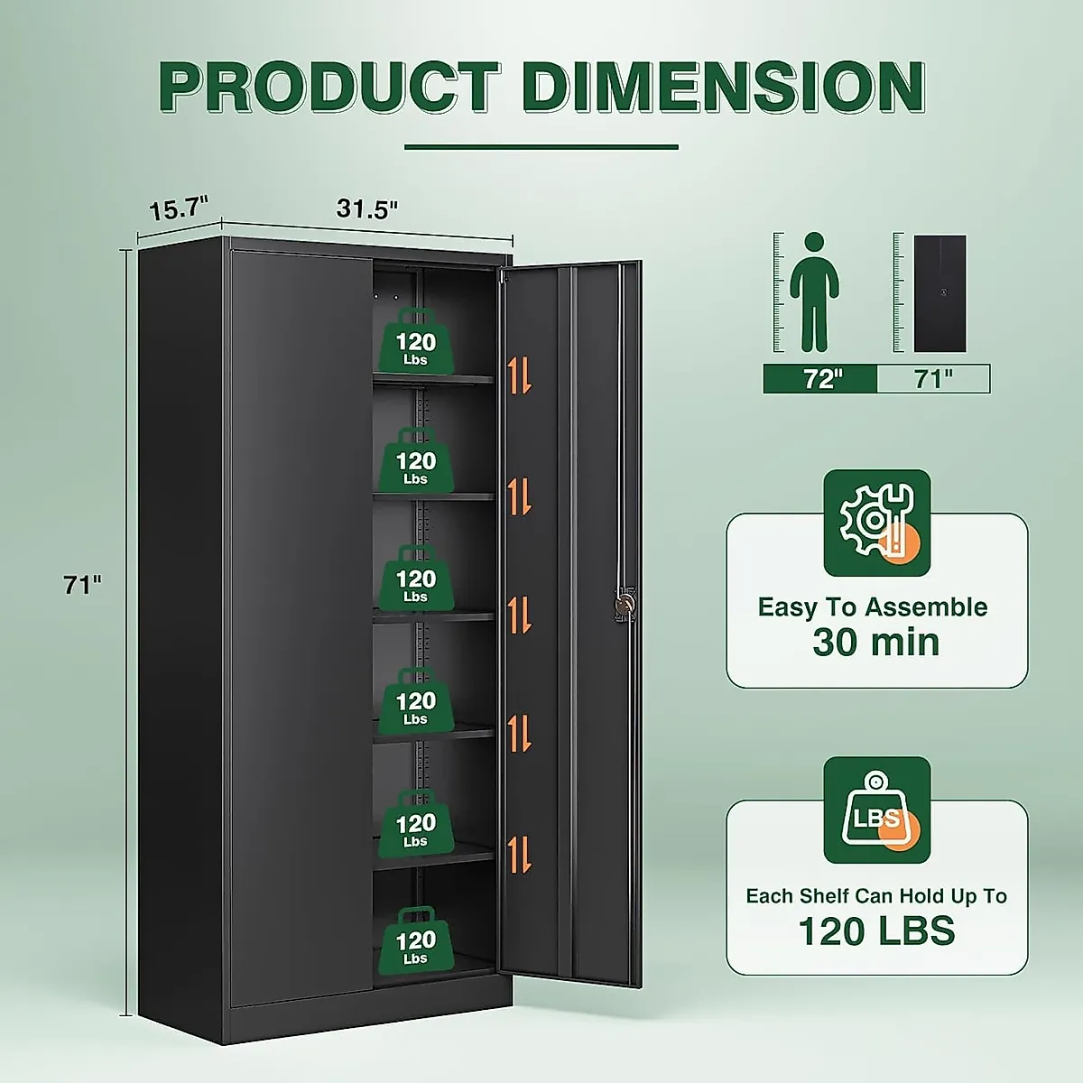 Letaya Metal Garage Storage Cabinets with Lock Door and Adjustable Shelves, Steel Tool Cabinets for Home,Office,Warehouse Organisieren (Black)