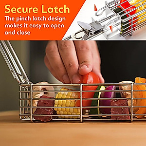 BRAIZE Large Kabob Grilling Basket Set of 4 with Removable Handle. Stainless Steel construction with a Larger Capacity (12 x 2 x 2) and secure easy-latch lid. (Without storage bag)