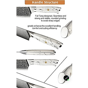 8-Inch Japanese Style Chef Knife – VG-10 Damascus Steel Blade, Ultra-Sharp High-Carbon Core, Ergonomic White Turquoise Resin Handle, Professional Luxury Kitchen Knife for Home Chefs, Includes Gift Box