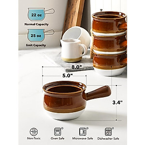LE TAUCI French Onion Soup Bowls, 22 Ounces Ceramic Soup Bowls with Handles for Soup, Cereal, Chilli, Beef Stew, Soup Crocks Oven Safe and Stackable, Set of 4