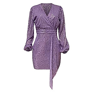 DGMBBX Women's Summer Striped Short Sleeve T Shirt Dress Casual Tie Waist with Pockets Women's Sexy Long Sleeve V Neck Ruched Bodycon Mini Party Cocktail Dress Women's Elegant Round Neck V-Back