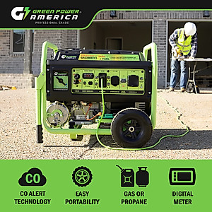 Green-Power America Dual Fuel Portable Generator 13000 Watt,Gas or Propane Powered,Electrical/Recoil Start, Equipped with CO-Seizer CO Protection System