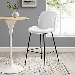 Modway Scoop Black Powder Coated Steel Leg Performance Velvet Bar Stool, White