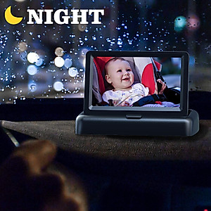 Baby Car Mirror, Car Baby Camera Monitor, Safety Car Seat Mirror Camera with 4.3'' HD, Wide Crystal Clear View, Night Vision, Not Need to Turn Around, Observe The Baby's Every Move at Any Time