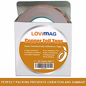 LOVIMAG Copper Foil Tape (1inch X 66 FT) with Conductive Adhesive for Guitar and EMI Shielding, Crafts, Electrical Repairs, Grounding,Masking Tape.